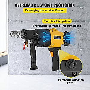 Happybuy Diamond Core Drill, 2180W 6"/160 mm, 1600RPM Variable Speed Core Drill Rig with Portable Case, Handheld Drilling Machine for Hard Stone, Concrete, Marble, Granite, Brick