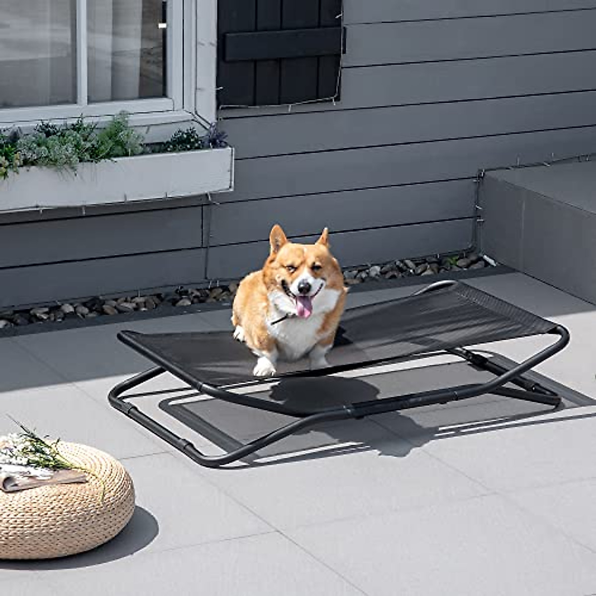 PawHut Elevated Dog Bed with Breathable Fabric, Foldable Pet Cot with Heavy Duty Steel Frame, Portable Cooling Pet Bed Indoor Outdoor Use, for Small Medium Dogs