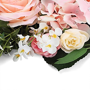 INIFLM 25.6in Wedding Peony Rose Arch Flower Swag with Green Leaves,Decorative Floral Swag Front Door Peony Arch Garland Swag for Wall Window Home Garden Party Decor, Pink