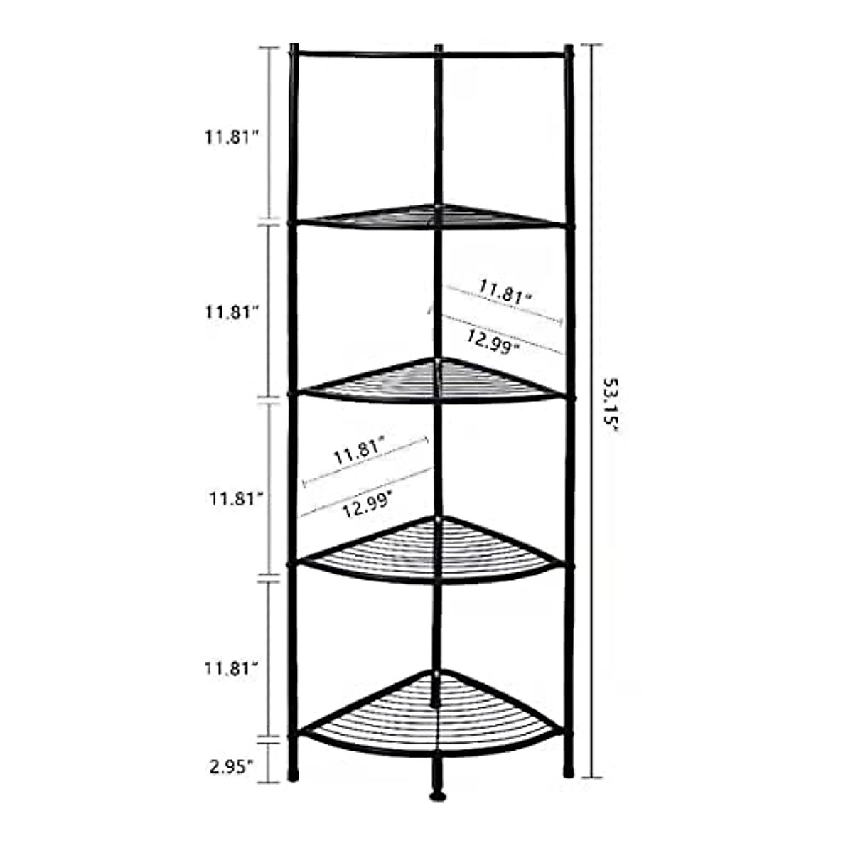 Kimzda 5-Tier Corner Shelf Stand Metal Wire Corner Shelving Display Unit Storage Furniture Multipurpose Space Saving Storage Rack for Living Room, Office, Kitchen, Black