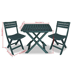 vidaXL 3-Piece Weather-Resistant Plastic Bistro Set in Vibrant Green - Folding Outdoor Patio Furniture for Compact Spaces