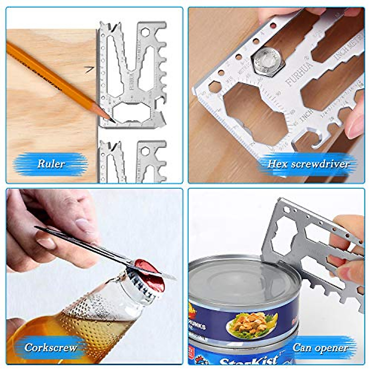 Furhua Multitool Credit Card Sized Pocket Tool, 42-in-1 Wallet Multi Tool Card - Gifts for Dad, Husband, Men - Bottle Opener | Cord Cutter | Screwdriver | Ruler | Scraper etc.