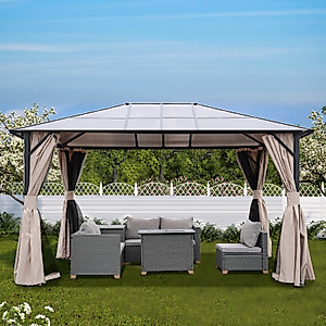 Grand Patio 10'x13' Gazebo Outdoor Hardtop Polycarbonate Gazebo Canopy with Netting and Curtains for Garden, Patio, Backyard