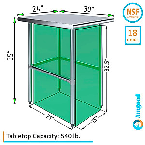 AmGood Stainless Steel Work Table Open Base | NSF Kitchen Island Food Prep | Laundry Garage Utility Bench (30" Long X 30" Deep)