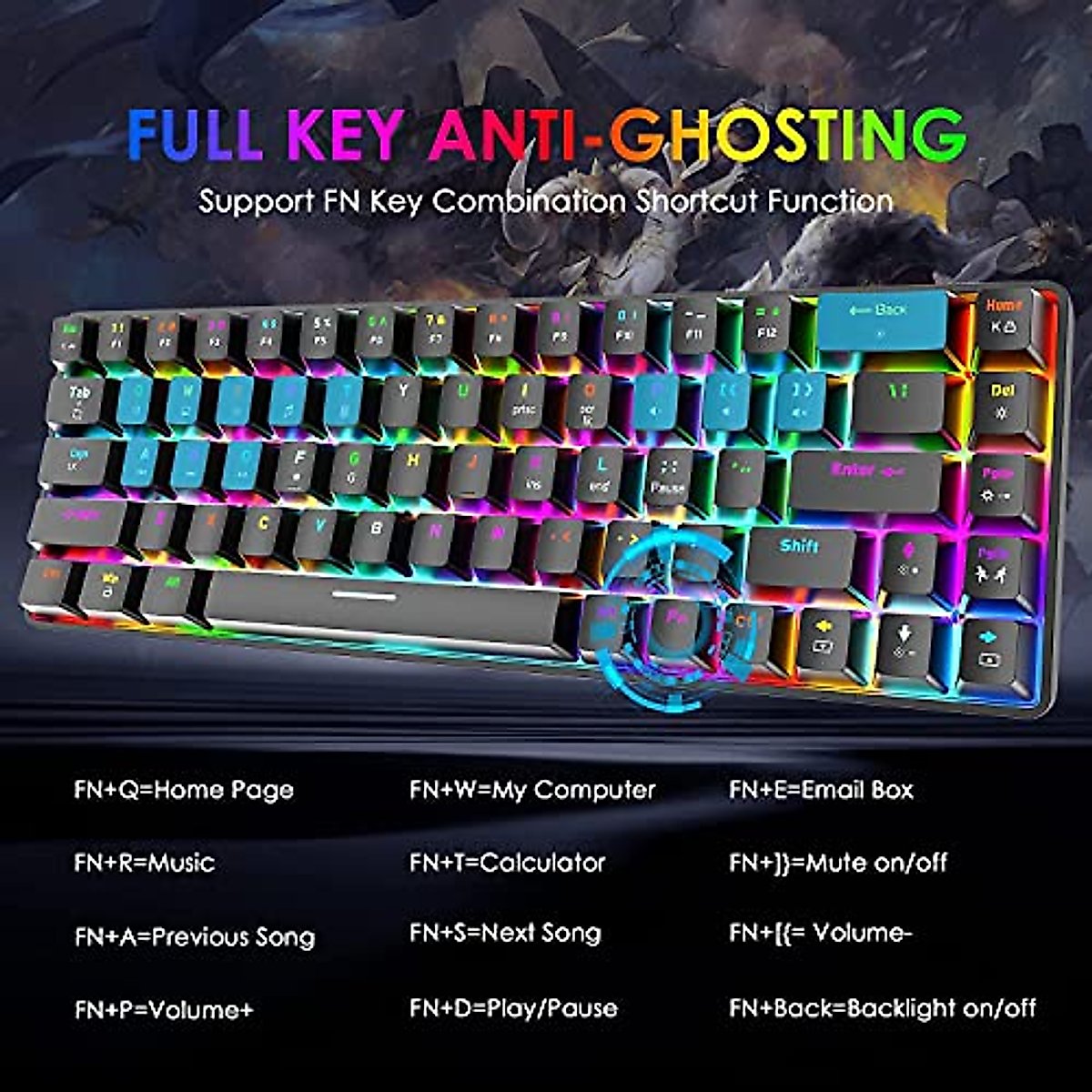 LexonElec T8 60% Mechanical Gaming Keyboard, RGB Backlit Compact Mechanical Keyboard, Blue Switches, Spill Resistant, Customizable Key Macro Function, for PC Gamers and Office Typists (Black)