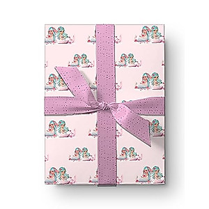 Pastel Mermaid Friends Luxury Gift Wrap, Thick Wrapping Paper, Sea Theme Floral Fairy Princess Birthday Party Decor (One 20 inch x 30 inch sheet)