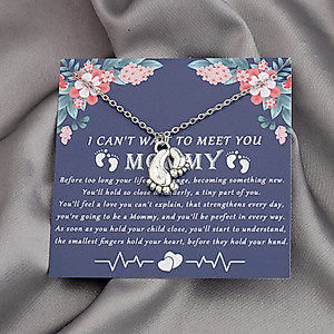 MYOSPARK Mom to Be Necklace with Message Card Pregnancy Gift for First Time Mom Expecting Mom Gift Pregnant Wife Gift (Mom Feet NL)