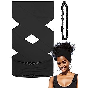 Stylish Satin Lined Open Turban for Unisex Women's Workout Headbands Non Slip Sport Sweatbands Yoga Hairbands for Travel Fitness, Black, 1 PCS