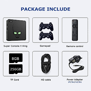 Kinhank Super Console X King Built-in 117,000+ Games, Mini Video Game Console Android 9.0/EmuELEC 4.5/CoreELEC 3 System in1, S922X Chip, Remote Control,2 Wireless Controller(256G)