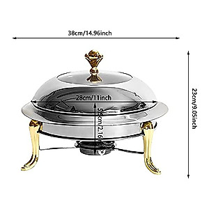 FEOOWV Chafing Dish Set of 2 Pcs Stainless Steel Round Durable Buffet Warmer Tray Durable Frame with Lid and Chafing Fuel Holder for Kitchen Party Dining Buffet-Without Water Pan (2 pack)