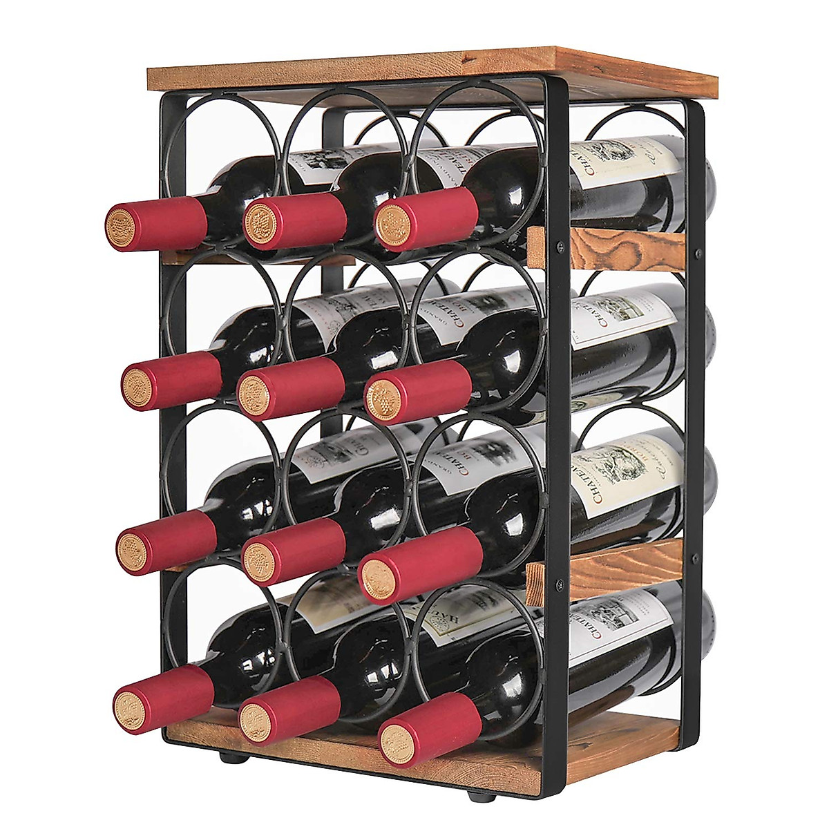 X-cosrack Rustic 12 Bottles Wine Holder Rack Tabletop Wine Racks Countertop Wine Bottles Organizer Stand Tabletop Liquor Storage Shelf Wood & Iron 12.60''L x 7.9''W x 17.8''H