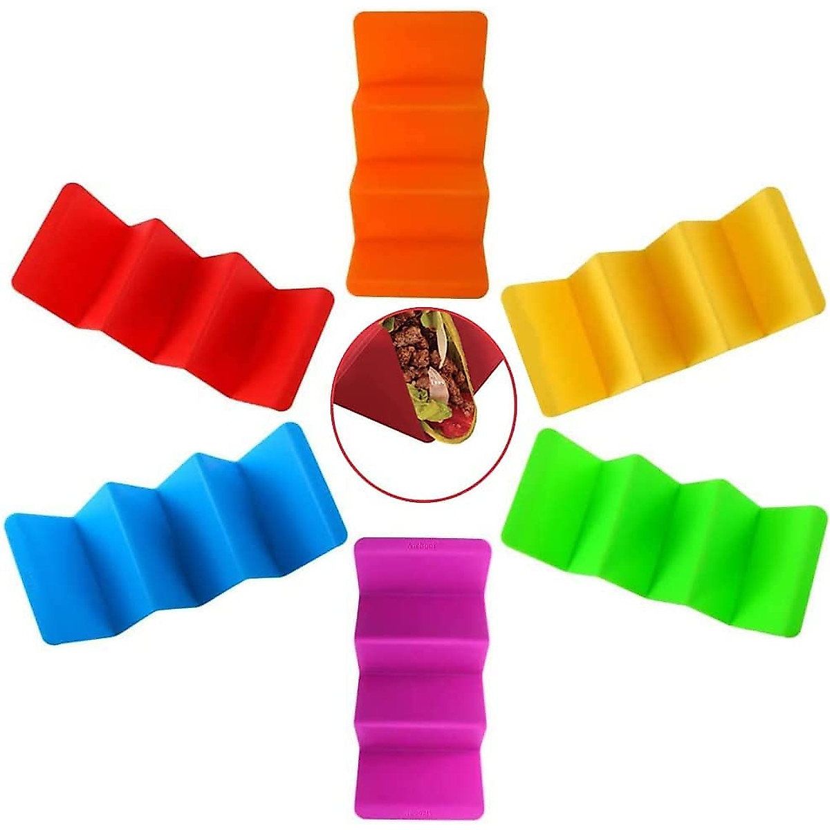 Taco Holder, Colorful Taco Holder Stands Set of 6, 𝟐𝟎𝟐𝟒 𝐔𝐩𝐠𝐫𝐚𝐝𝐞𝐝 𝐃𝐞𝐬𝐢𝐠𝐧 Taco Stands for 3 Tacos, Taco Shell Holder, Street Taco Rack, PP Health Material Very Hard Sturdy (Colorful)