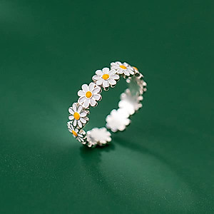 Fashionable Droplet Design Trendy Korean Daisy Flower Rings for Women Finger Ring Fine Jewelry