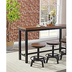 Signature Design by Ashley Quinidad Industrial 4 Piece Set including a Rectangle Counter Height Dining Room Counter Table and 3 Bar Stools, Black & Brown