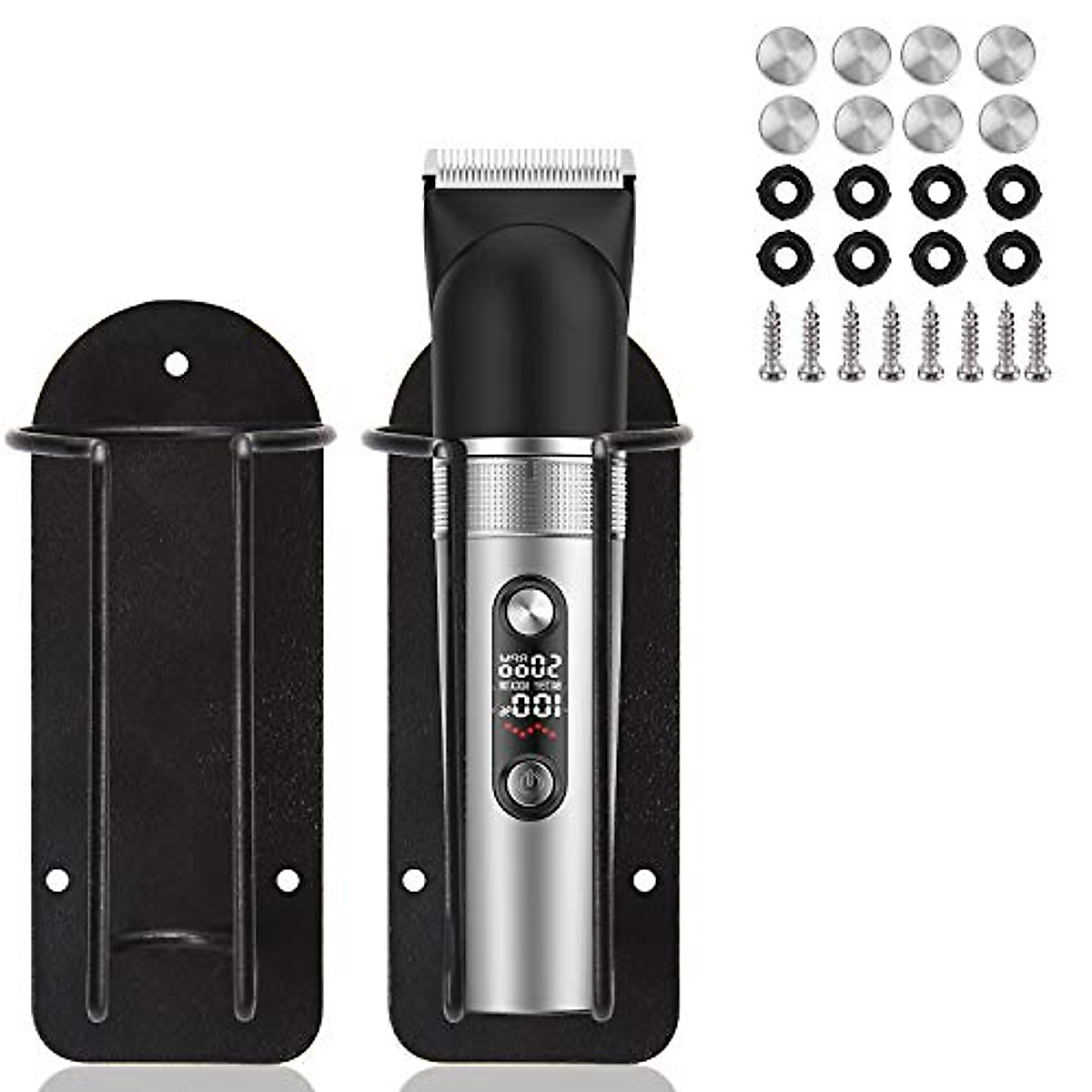 Noverlife 2 Pack Wall Mounted Hair Clipper Holder, Electric Hair Trimmer Storage Stand for Barber Tools Organizer, Black Steel Metal Rack for Hairdresser Beard Shaver Hair Trimmer Display - Black