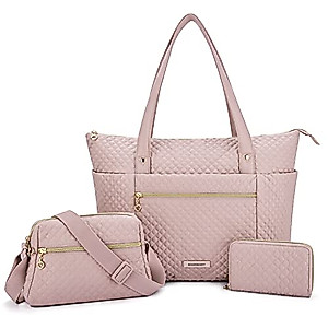 BAGSMART Women Tote Bag, Large Shoulder Bag for Women Top Handle Satchel Purse Set 3pcs, (pink)