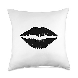 Sexy Mouth Lips Hot Black and White Lipstick Kiss Throw Pillow