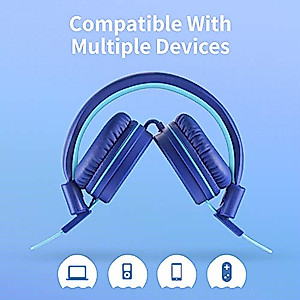 POWMEE P10 Kids Headphones with Microphone Stereo Headphones for Children Boys Girls,Adjustable 85dB/94dB Volume Control Foldable On-Ear Headphone with Microphone for School/PC/Cellphone(Blue)