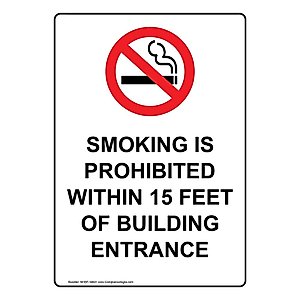 ComplianceSigns.com Vertical Smoking is Prohibited Within 15 Feet of Building Entrance Label Decal, 5x3.5 in. 4-Pack Vinyl for No Smoking