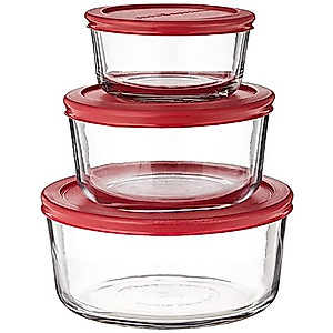 Anchor Hocking Classic Glass Food Storage Containers with Lids, Red, 6-Piece Set, Model Number: