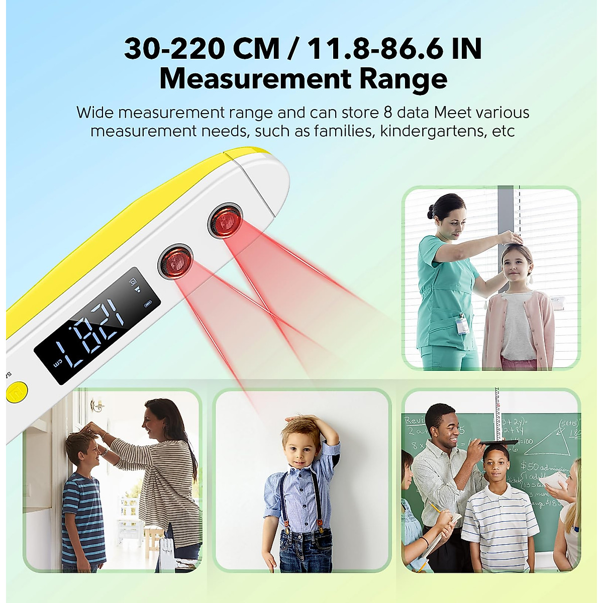 Portable Ultrasound Body Height Stadiometer - Handheld Cordless Height Measurement Device for Children and Adults with Temperature Display decor 30cm-220cm / 11.8in-86.6in
