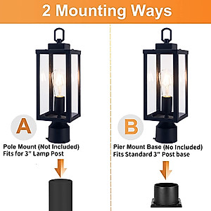 Outdoor Post Lights, Lamp Post Light Fixture with E26 Socket, Waterproof & Anti-Rust Modern Pillar Outside Lighting, Matte Black Lamp for Walkway, Driveway, Carriage, Patio, Porch, Front House