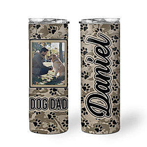 Hyturtle Personalized Picture Dog Dad Tumbler Gifts for Dog Lovers, Father's Day Cup Gifts For Men From Dogs, Best Birthday Gift Idea for Fur Dad - Custom Photo 20oz Stainless Steel Skinny Tumbler