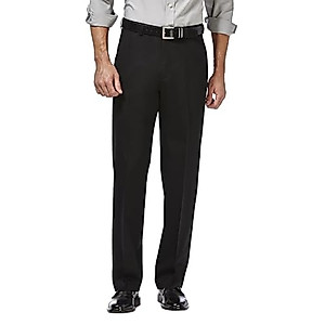 Haggar mens Premium No Iron Khaki Classic Fit Expandable Waist Flat Front dress pants, Black, 42W x 30L US
