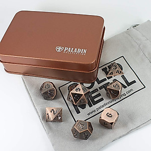 Bronze Metal Dice - Full Polyhedral Set in Presentation Tin
