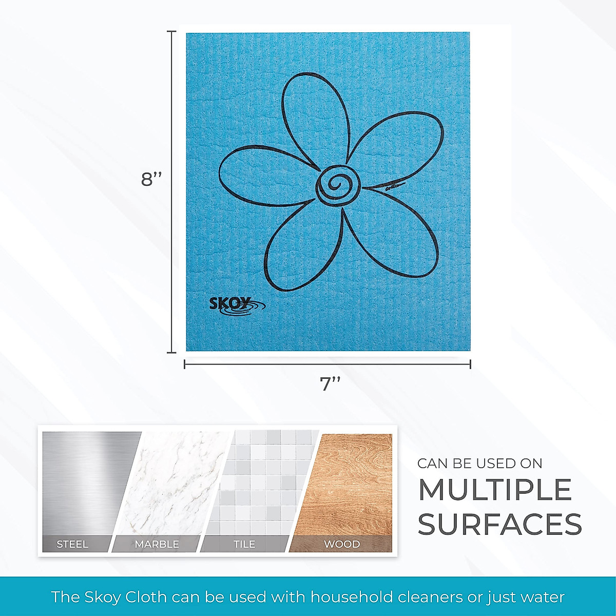 Skoy Cloth, 8-Pack Eco-Friendly and Reusable Swedish Dishcloth, for Kitchen and Household Use, Environmentally Friendly, Plastic-Free, Blue