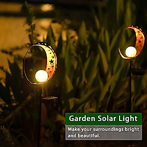FERTGO Garden Solar Light Outdoor Decorative, Moon Decor, Crackle Glass Ball Metal Garden Stake Light for Pathway, Lawn, Patio, Yard