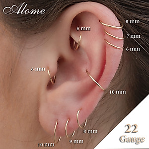 14K Gold Filled Small Hoop Earrings for Cartilage Nose, Tiny Thin 7mm Piercing Hoop Ring 22 Gauge (Gold, 7mm 22 gauge / 1 pair)