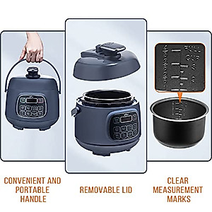 Bear Rice Cooker 3 Cups (Uncooked), Fast Electric Pressure Cooker, Portable Multi Cooker with 10 Menu Settings for White/Brown Rice Oatmeal and More, Nonstick Inner Pot