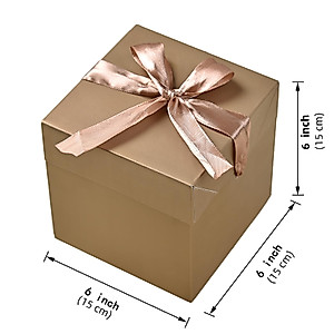 GP SUP 12 Pcs Squared Boxes with Lids & Ribbons,Gold Box for Christmas Gift Wrapping,Gift Boxes for Party(Gold, 6x6x6 Inch)