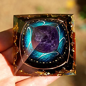 12 Zodiac Orgone Crystal Pyramid, Natural Amethyst with Obsidian,Healing Crystals Pyramid for Protection Chakra, Unique Constellation Pyramid for Positive Energy, Healing Money Health(Aries)