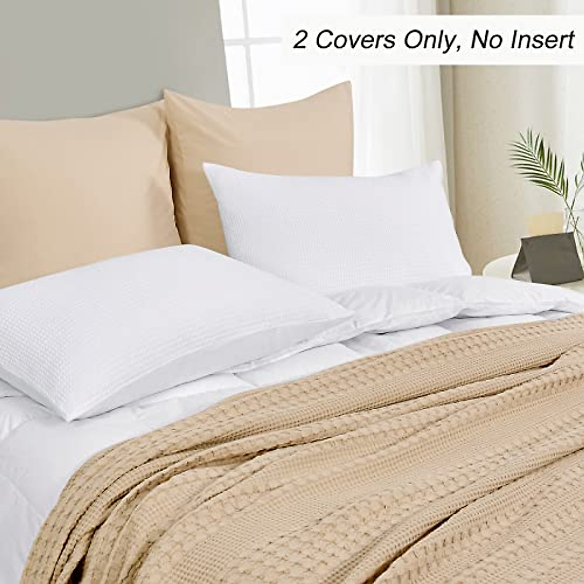 PHF Cotton Waffle Weave Pillowcases King Size Set of 2, No Insert, 20" x 36" Ultra Soft Cotton Blend Pillow Shams, Comfy Breathable and Skin-Friendly Pillow Cases Covers, White