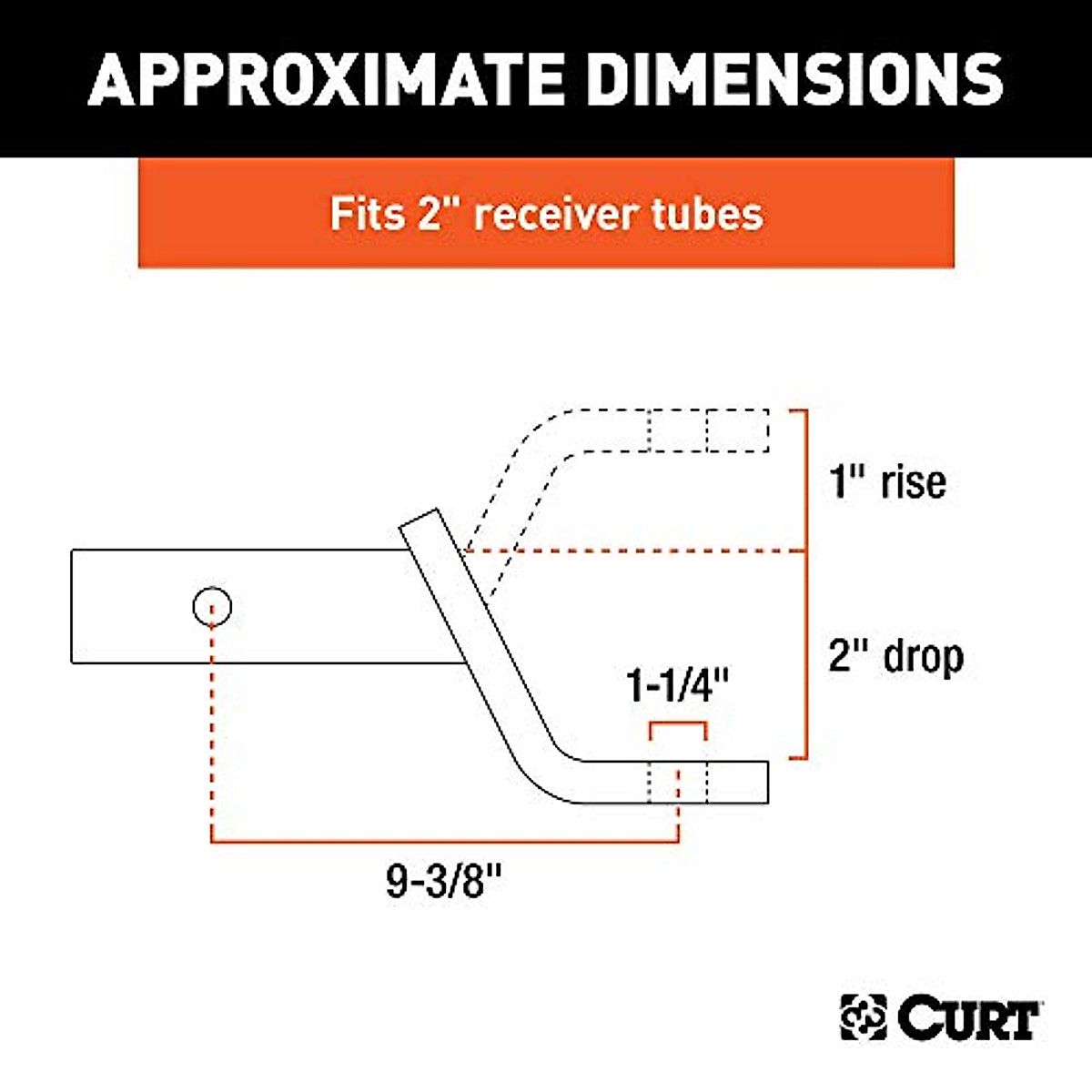 CURT 45312 Class 4 Trailer Hitch Ball Mount, Fits 2-Inch Receiver, 12,000 lbs, 1-1/4-Inch Hole, 2-In Drop, 1-Inch Rise, Gloss Black Powder Coat
