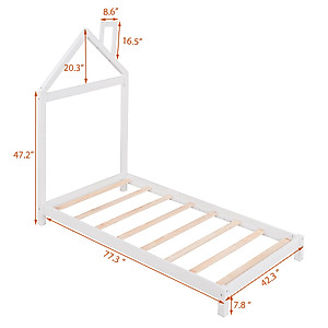 Twin Size House Platform Bed Frame Mattress Foundation with Headboard/No Box Spring Needed/Easy Assembly, White