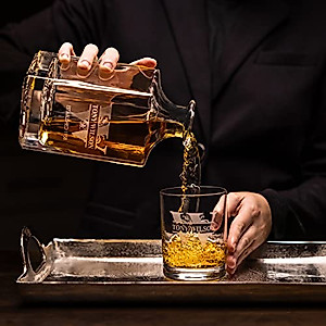 Personalized Whiskey Decanter Set With Glasses - Custom Whisky Drinking Glasses Set of 4 - Engraved Vintage Glassware - Whiskey Gifts for Men, Him, Dad, Birthday, Wedding, Groomsman, Anniversary
