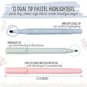 Oyster&Pop 12 Pcs Dual Tip No Bleed Pastel Highlighters | Aesthetic Desk Accessories & Book Highlighters | Cute No Bleed Highlighters for Journaling | Highlighters Aesthetic | Giftable Pen Pot