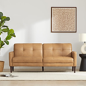 CHITA Mid-Century Sofas Furniture 73.2''W Faux Leather Sofa Couch Sets for Living Room Apartment, Cognac Brown