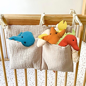 Hanging Baby Diaper Caddy Organizer, Diaper Stacker, Baby Crib Pocket with Straps Classified Storage Bag Organizer for Nursery Diapers Wipes Baby Essentials (Yellow)