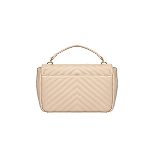 Daisy Rose Quilted Chevron Shoulder Cross Body Bag with Top Handle, PU Vegan Leather - Beige