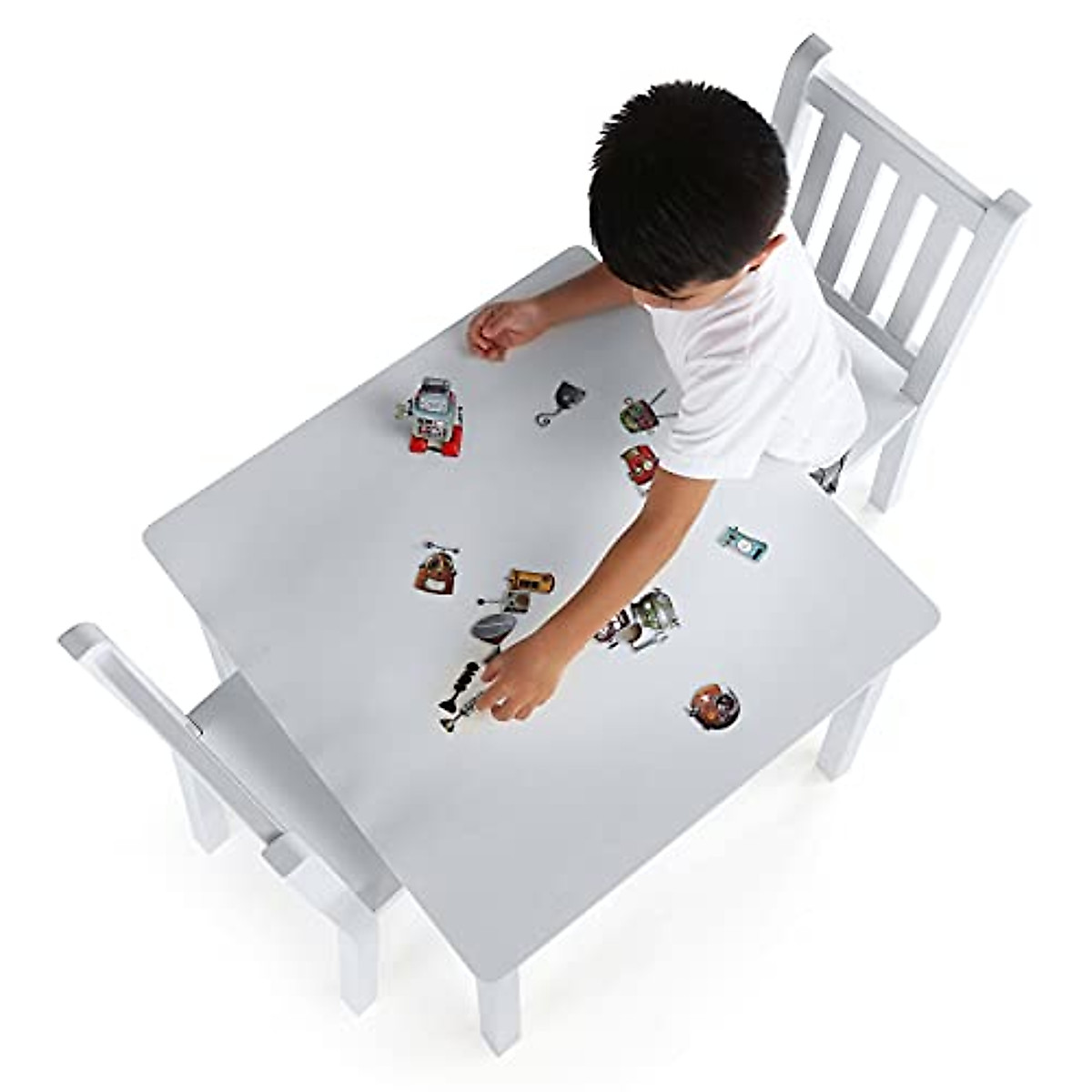 Humble Crew, White Kids Wood Square Table and 2 Chairs Set