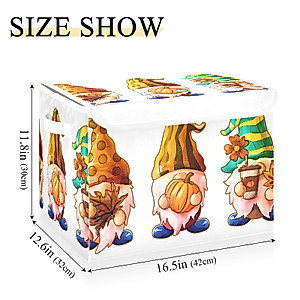 VIGTRO Large Collapsible Storage Bins with Lids Fall Gnomes Pumpkin, Autumn Themed Storage Baskets Organizer Containers with Handles for Home Bedroom Office