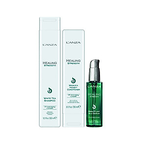 L'ANZA Restorative Strength Hair Care Kit - Hair Repair Shampoo and Conditioner with Healing Neem Plant Silk Serum - Birthday Gifts for Women (10.1/8.5/3.4 Fl Oz)