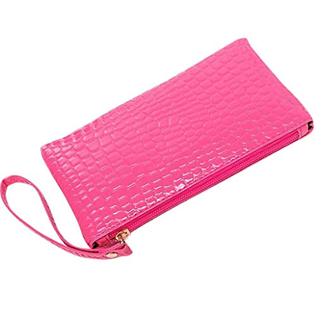 Nevera Women Vintage Crocodile Leather Clutch Handbag Bag Coin Purse Wallet (Hot Pink)