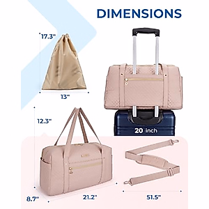 BAGSMART Travel Duffle Bag 31L Quilted Weekender Overnight Bag for Women with Laptop Compartment, Large Carry On Airport Bag with Wet Pocket & Shoe Bag for Business Trips, Sports (Pink)