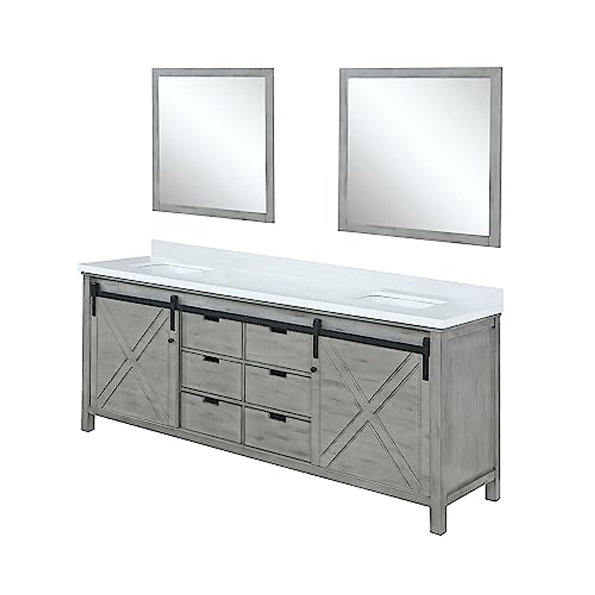 Bell+Modern Ketchum 80 inch Ash Grey Double Bath Vanity, Cultured Marble Countertop and 30 in Mirrors