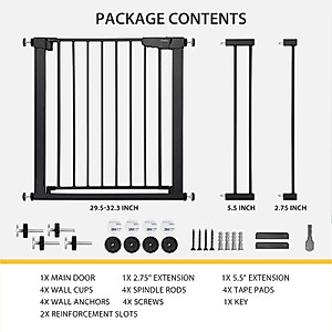Cumbor 29.7"-46” Auto Close Safety Baby Gate,Black & Cumbor 29.7"-40.6” Auto Close Safety Baby Gate,Black
